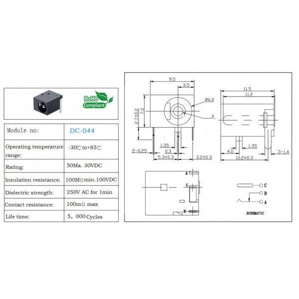 DC Jack plastic 5.5mm - Female - DC-044 - DC-044